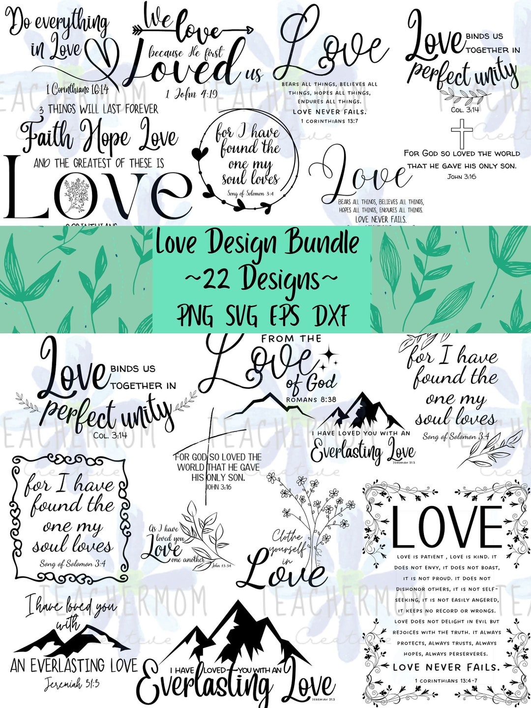 Love Scripture SVG Bundle of 22 Digital Designs, 22 Bible Verse Png ...