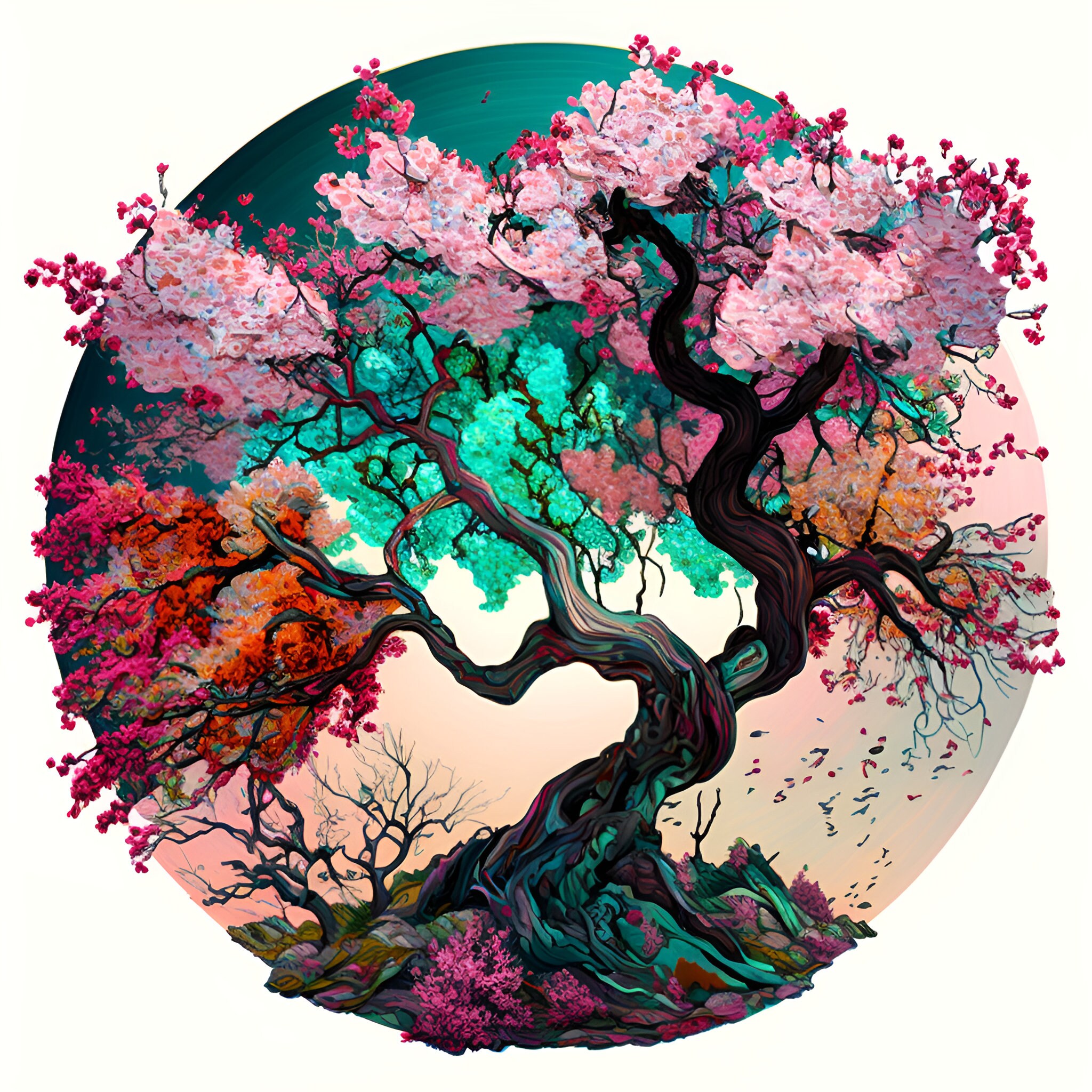 Set of 4 Cherry Blossom Tree of Life Digital Art Prints - Etsy