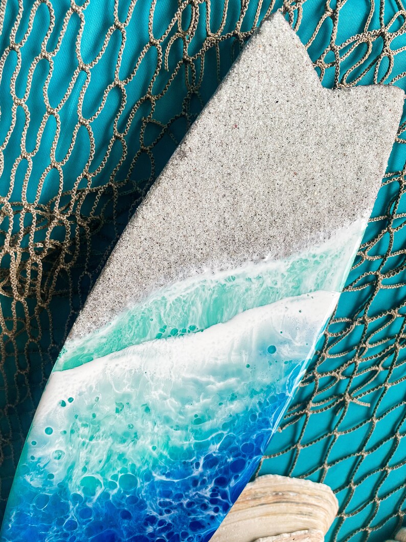 Ocean Resin Surfboard, Resin Ocean Art, Ocean Wall Art, Local Sand ...
