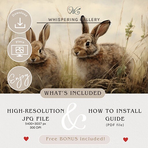 Oil Rabbits in Spring Awakening Warm Tones Digital Download Samsung TV ...