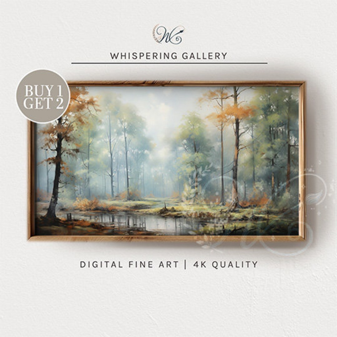 Naturalistic Forest in Autumn Harmony Cool Greens Digital Download ...