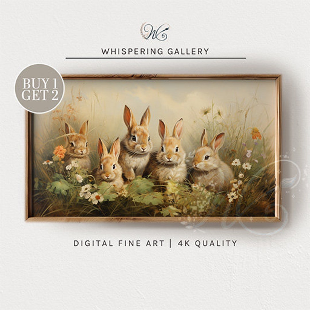 Modern Rabbits in Spring Awakening Earthy Neutrals Digital Download ...