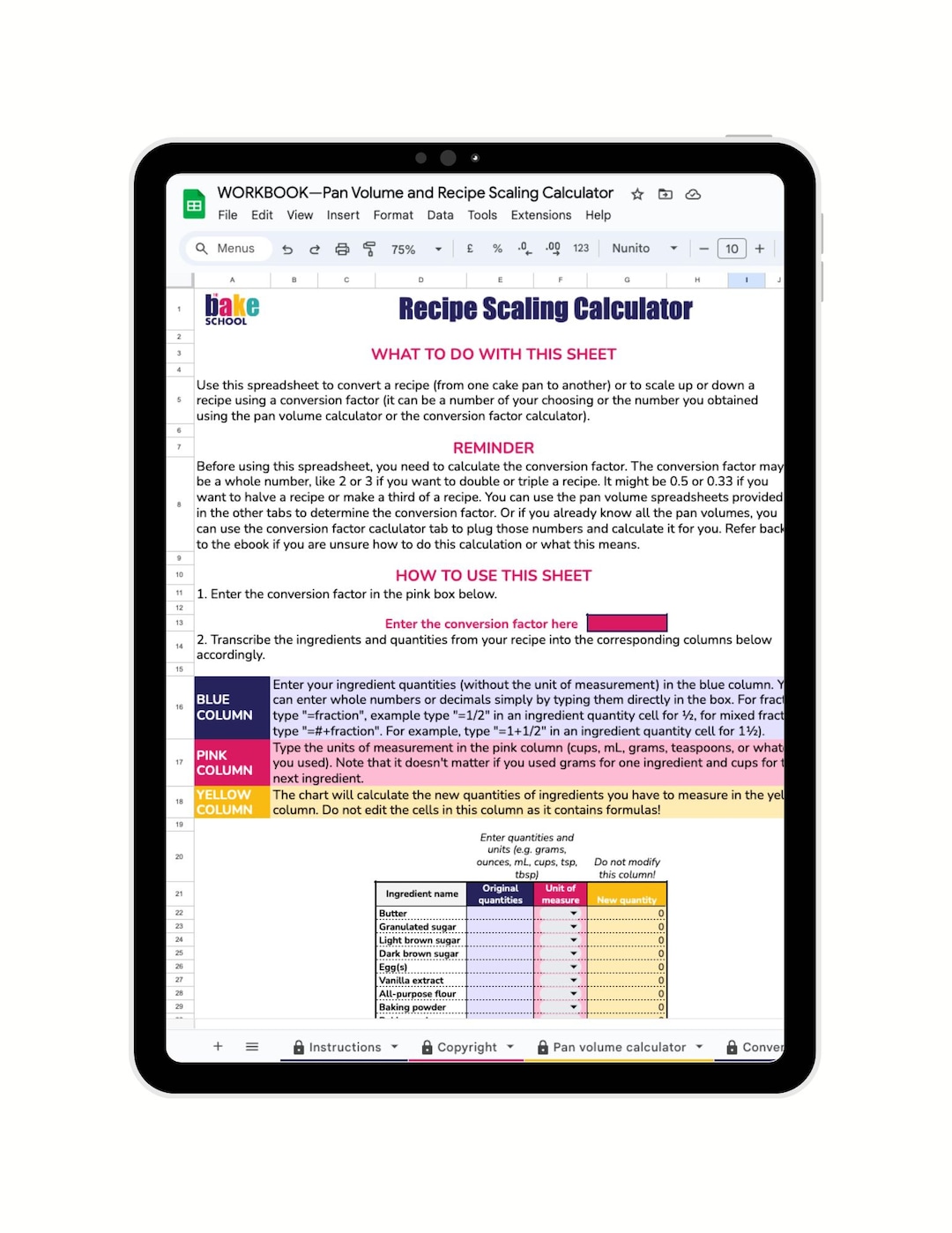 Pan Volume and Recipe Scaling Calculator Spreadsheets - Etsy