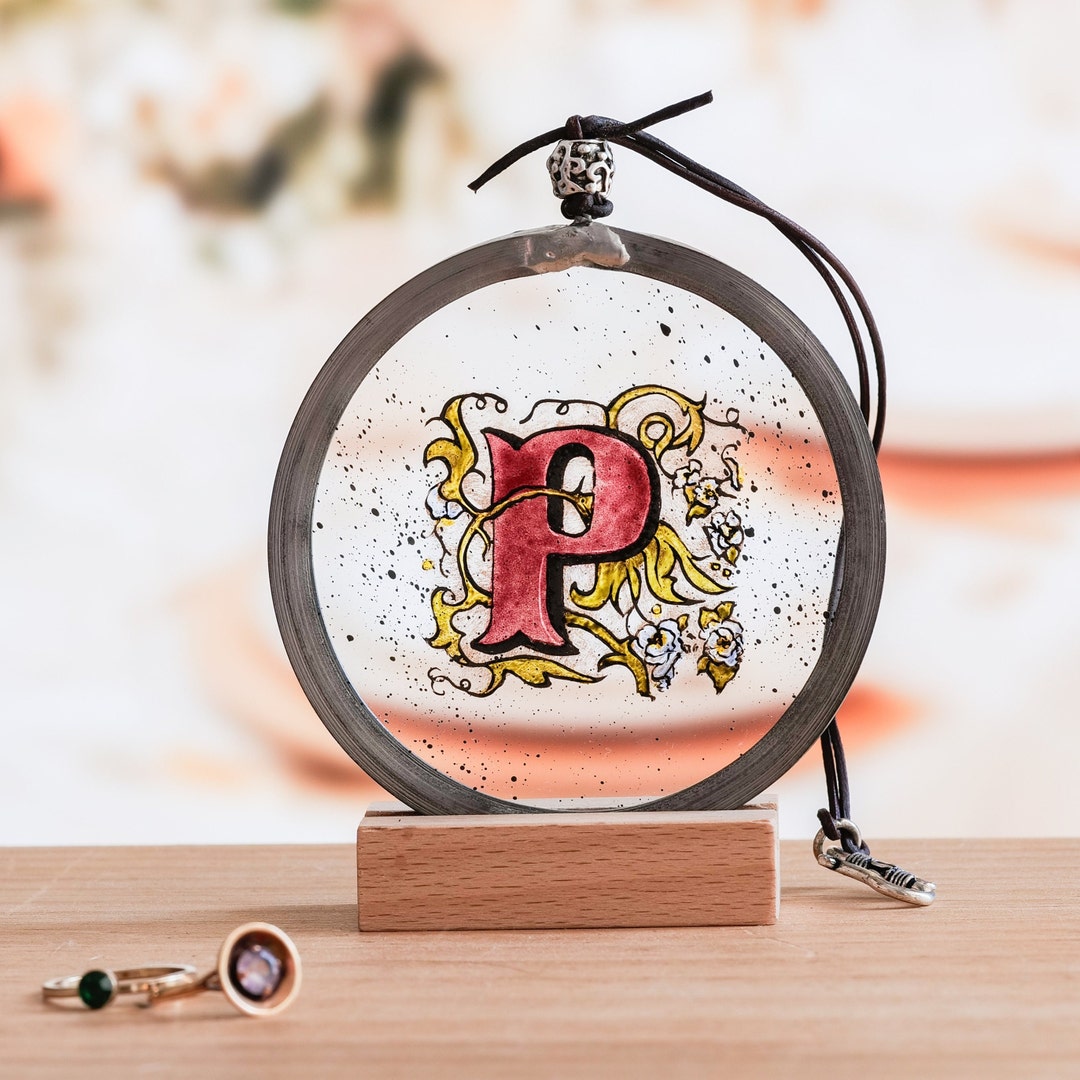 Small Stained Glass With Hand Painted Letter P, Victorian Style ...