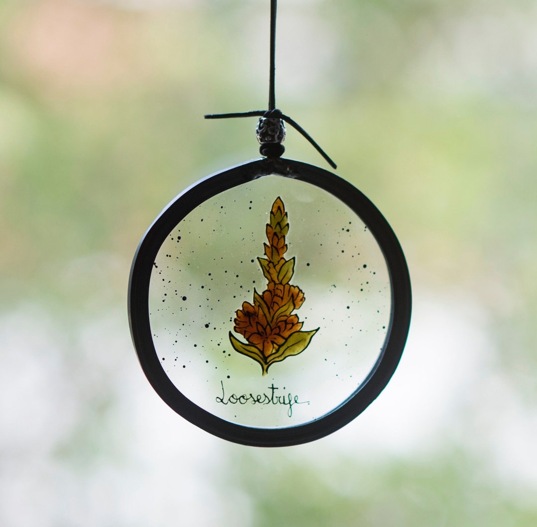 Hand-painted Stained Glass Medallion: Botanical Loosestrife Hanging - Etsy