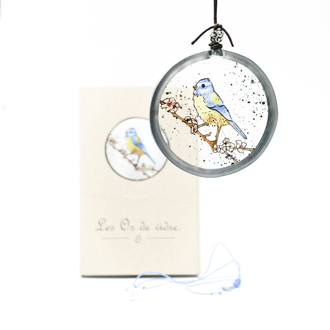 Hand-painted Bluebird on Glass, Symbol of Happiness and Good Luck ...