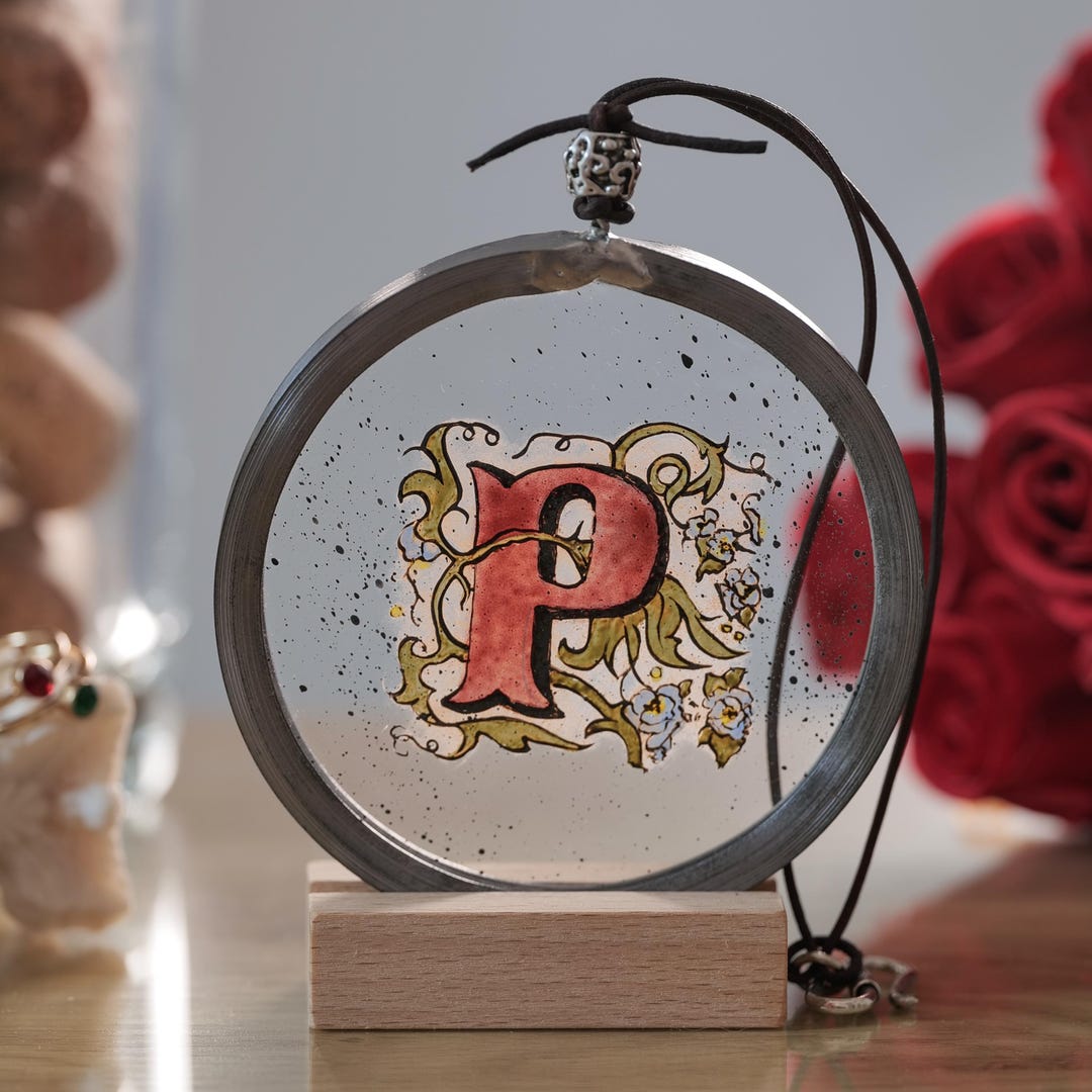 Rustic Style, Hanging Letter P Hand Painted on Glass, Bucolic Lettering ...