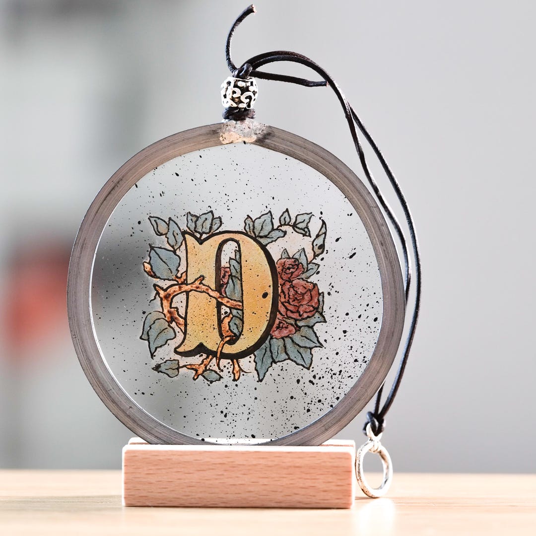 Initial Hand Painted, Letter D, Glass Suncatcher to Hang or on Stand ...