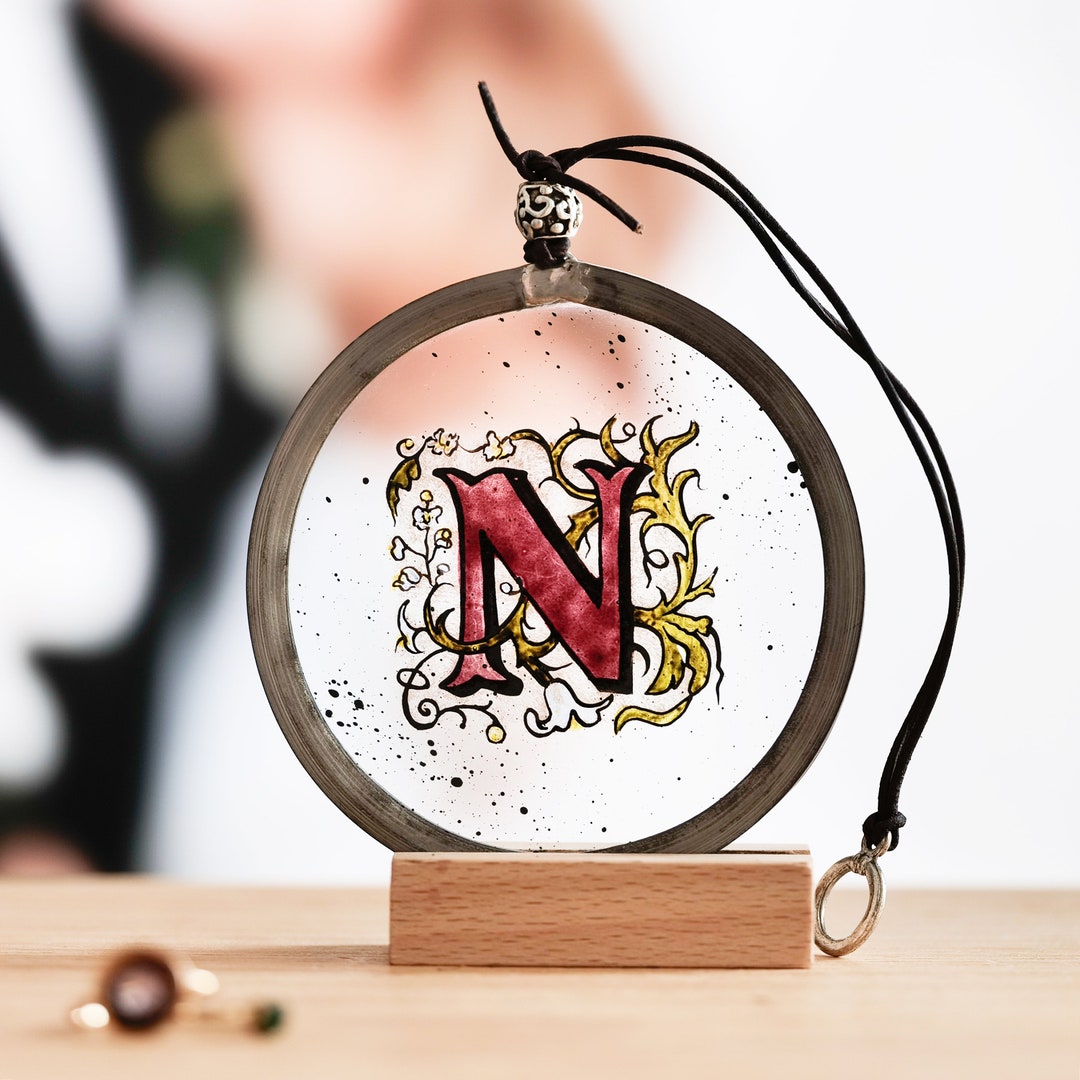 Vintage Style Stained Glass Initial Medallion, Hand-painted Ornament - Etsy
