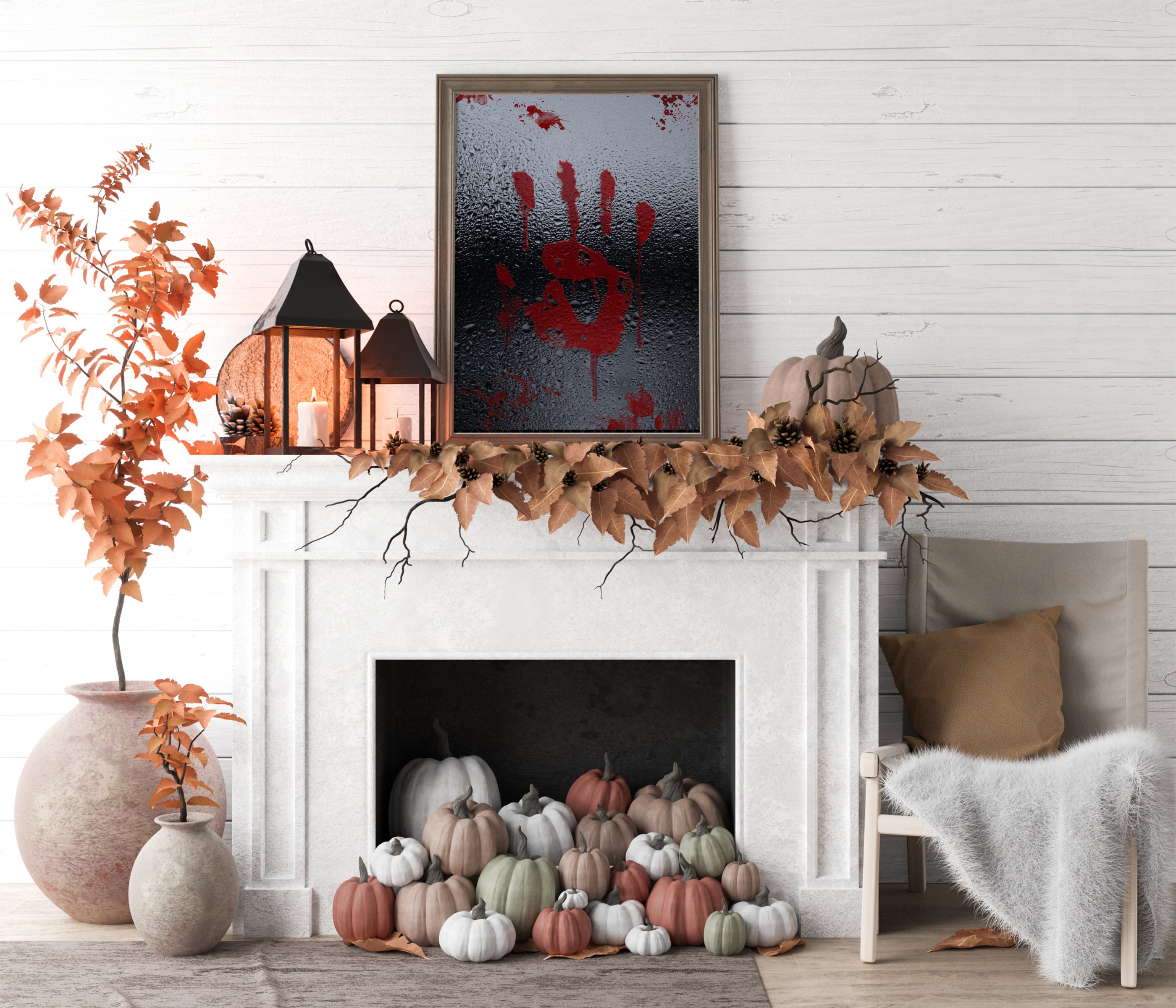 Slasher Movie Wall Art, Bloody Hand Print Art, Halloween Home Decor ...