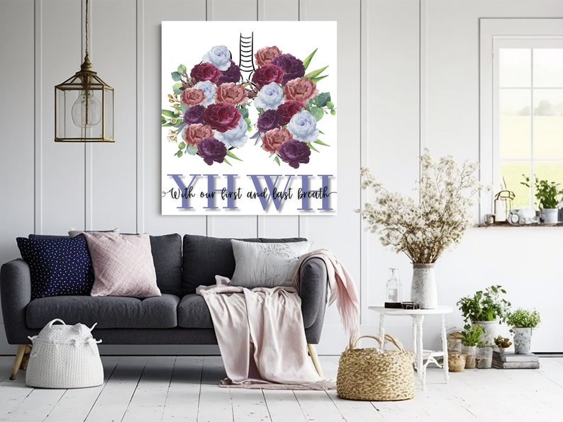 Yahweh Wall Art, Lung and Flowers Digital Print, Christian Home Decor ...
