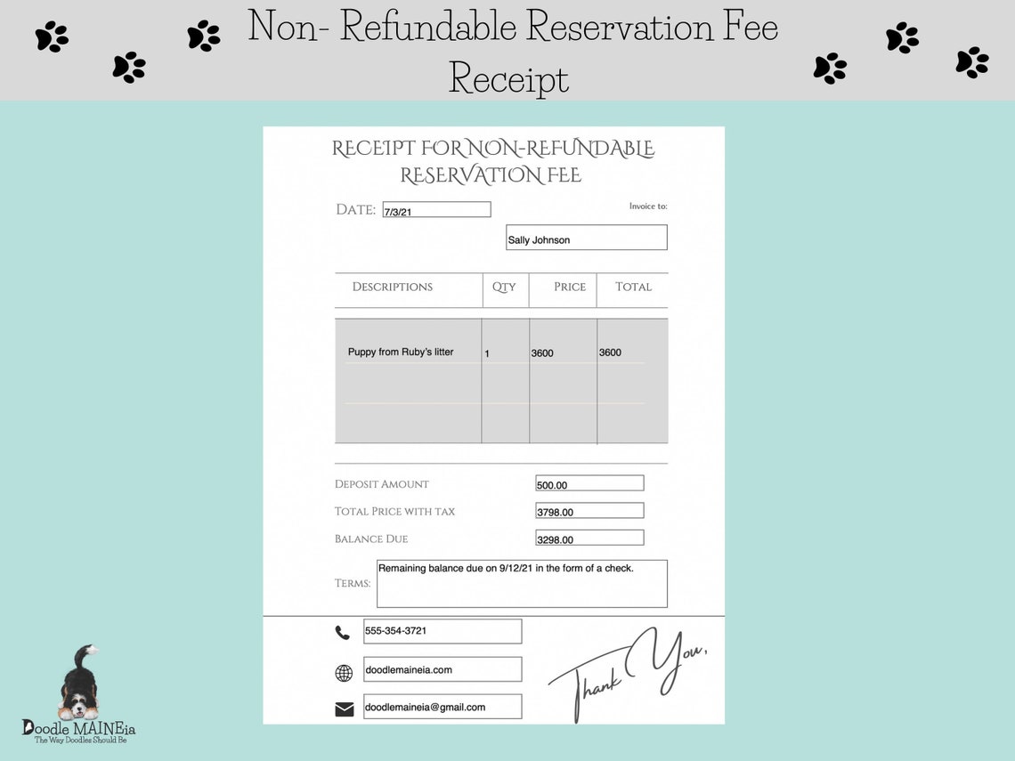 Puppy Breeder Invoice Template (digital Download) - Etsy