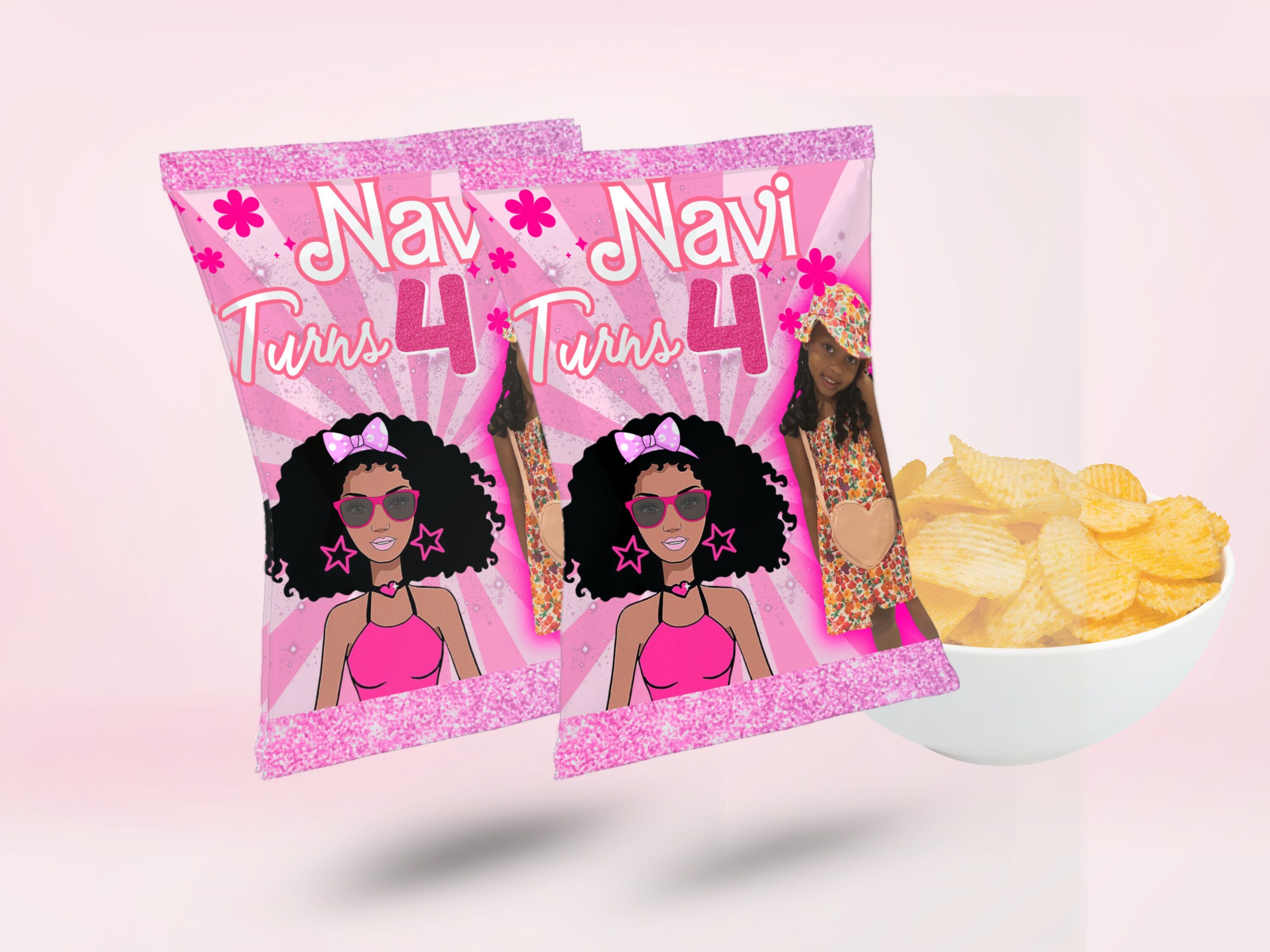 Personalized Black Barbie Themed Chip Bag Barbie Chip Bag Customizable ...