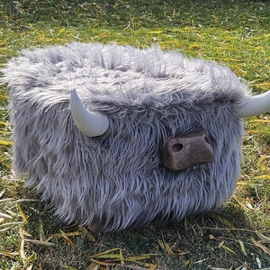 Highland cow footstool grey store