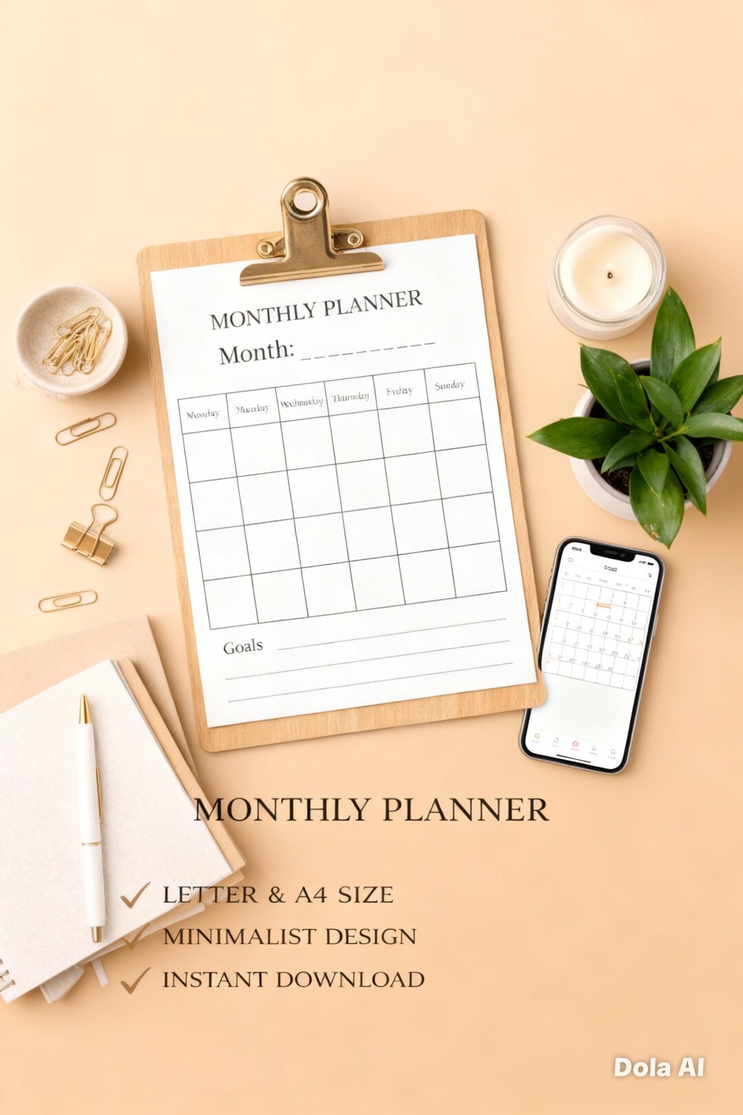 Monthly Planner Printable | Undated Monthly Planner | Minimalist A4 ...