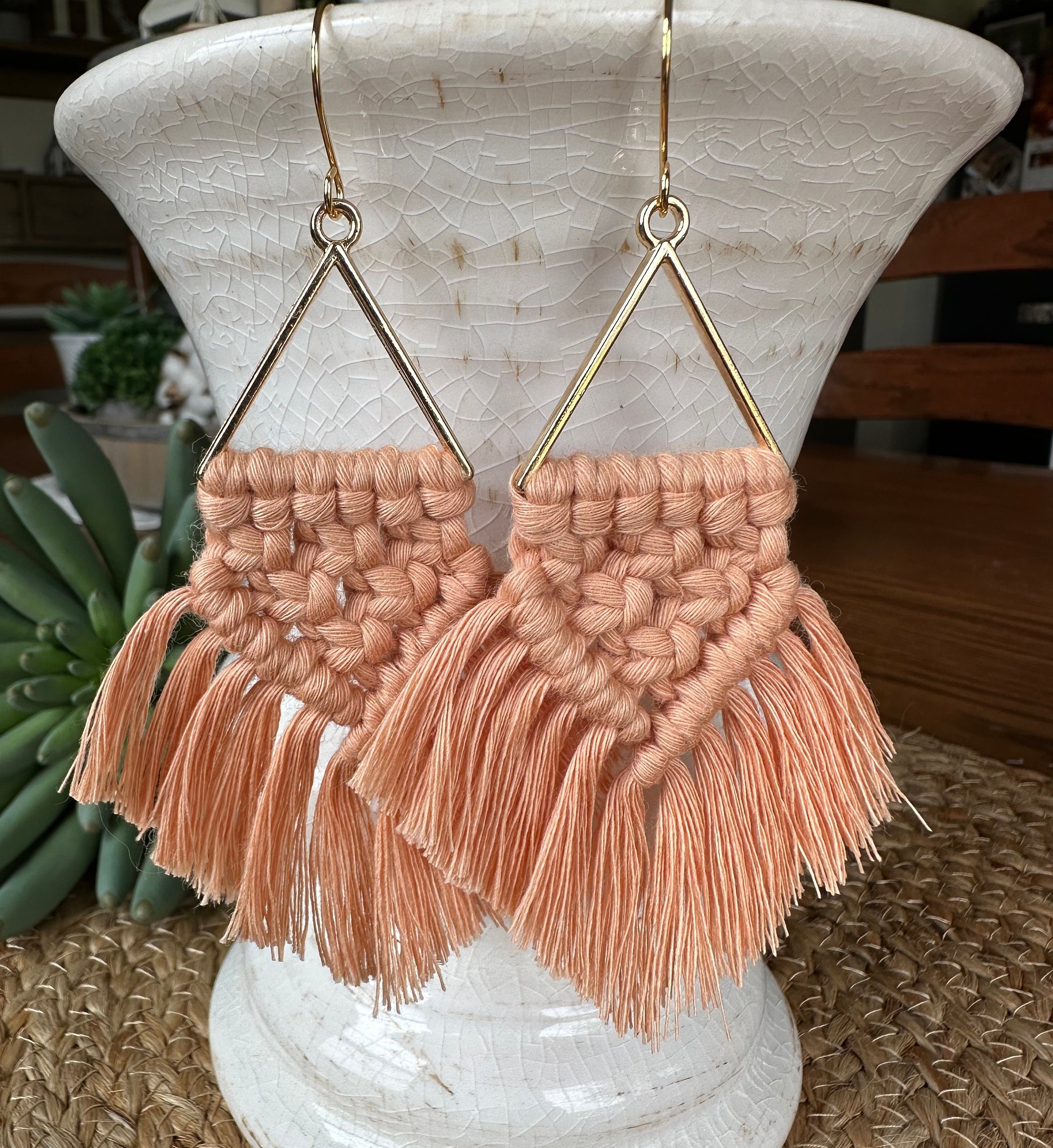 Macrame Earrings Macrame Triangle Earrings Boho Earrings - Etsy