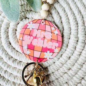 Personalized Acrylic Disco Ball Beaded Lanyard - Retro Personalized ...