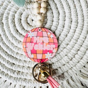 Personalized Acrylic Disco Ball Beaded Lanyard - Retro Personalized ...