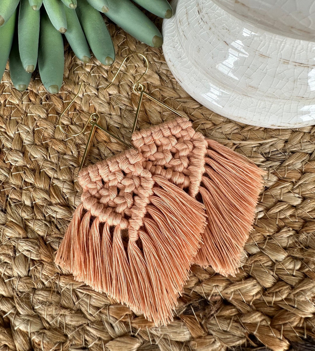 Macrame Earrings Macrame Triangle Earrings Boho Earrings Friend Gift ...