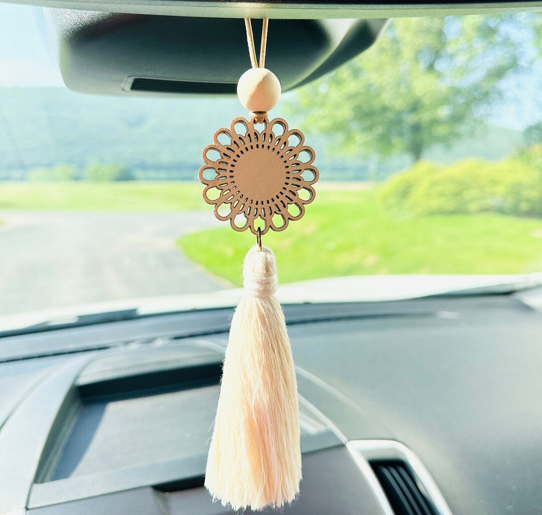 Flower Medallion Car Charm - Boho Car Charm - Macrame Car Charm - Car ...