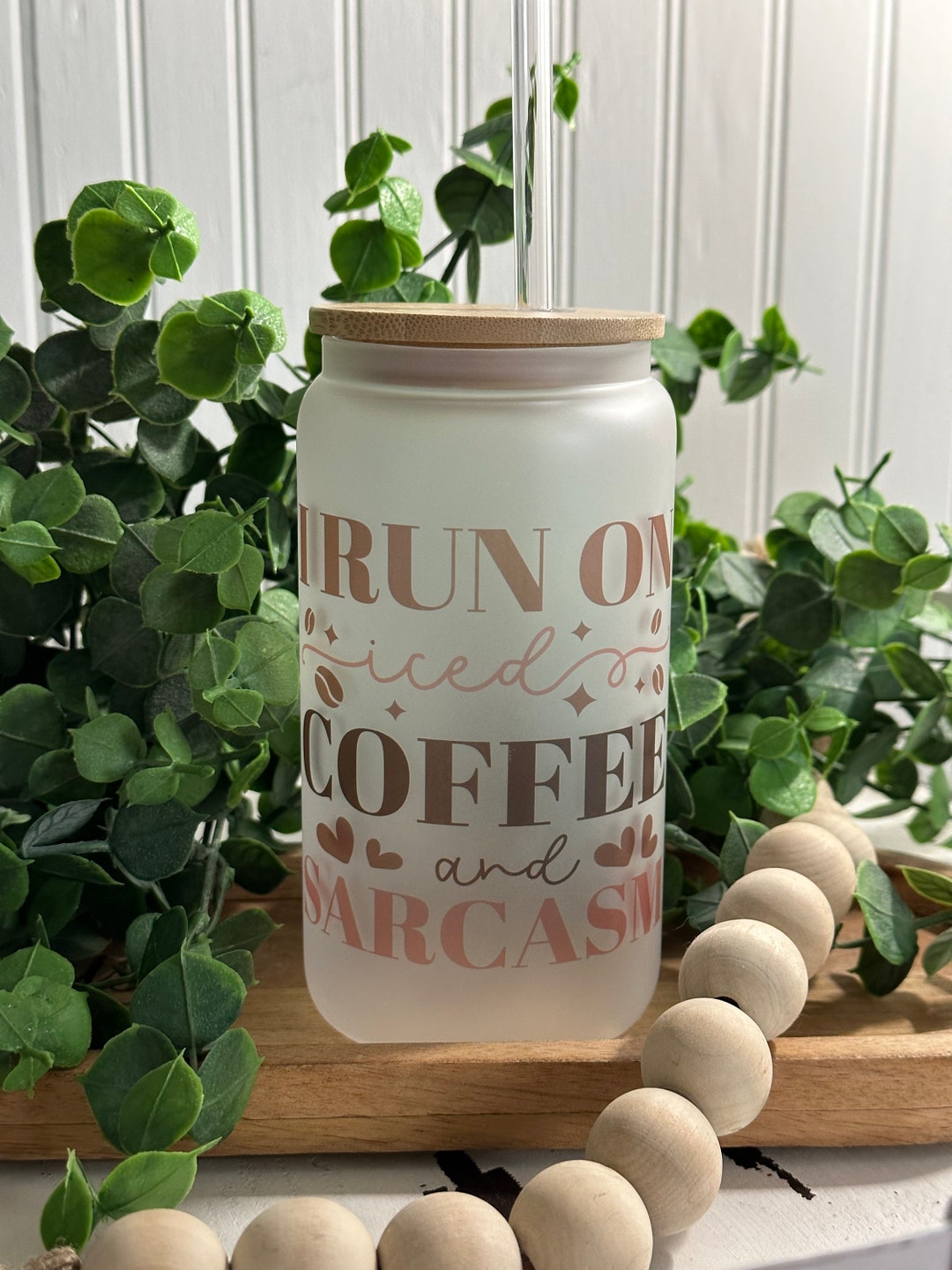 Iced Coffee and Sarcasm Frosted Beer Glass Can Coffee Glass Friend Gift ...