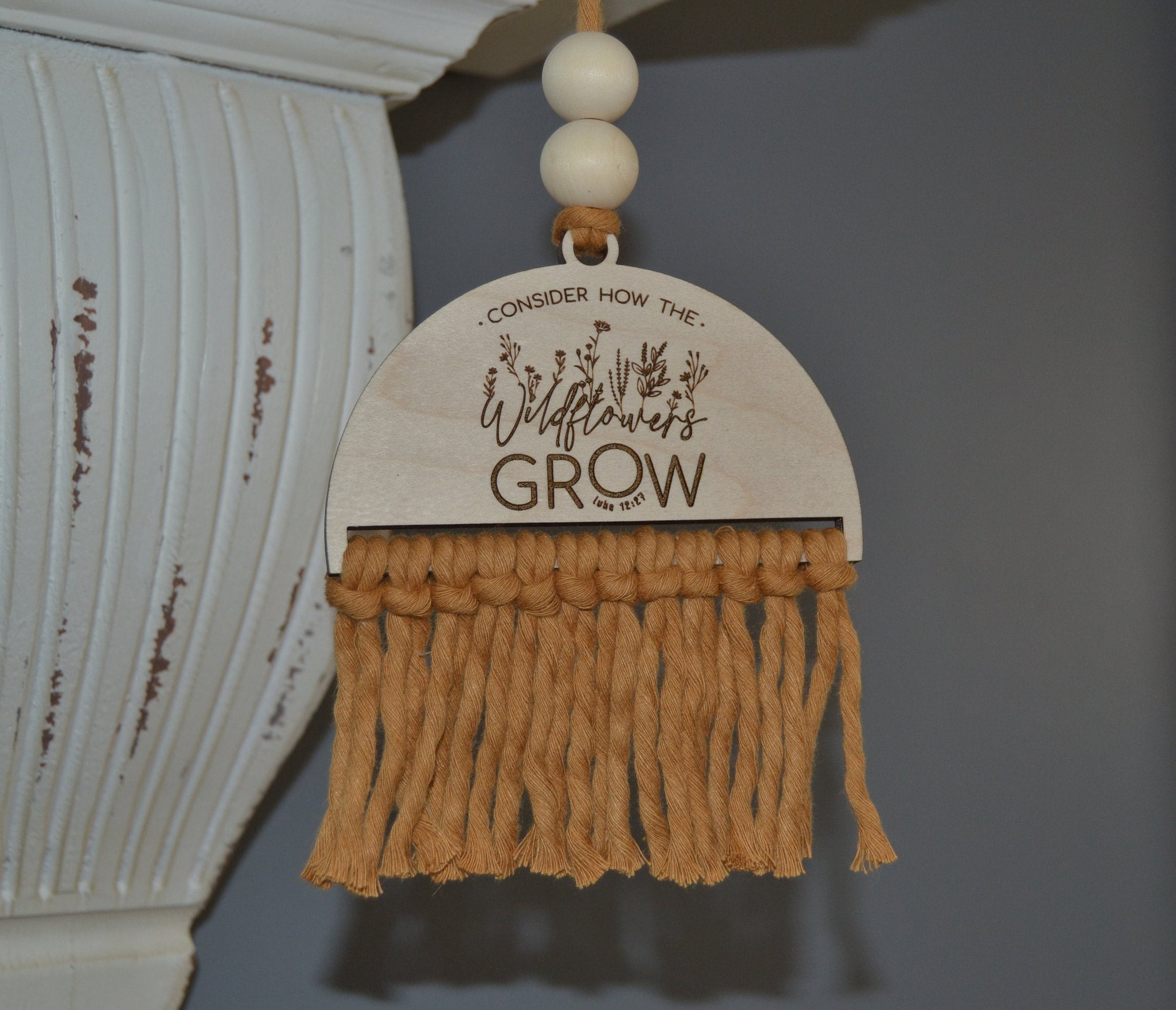 Car Charm - Rearview Mirror - Wildflowers - Macrame - Laser Engraved ...