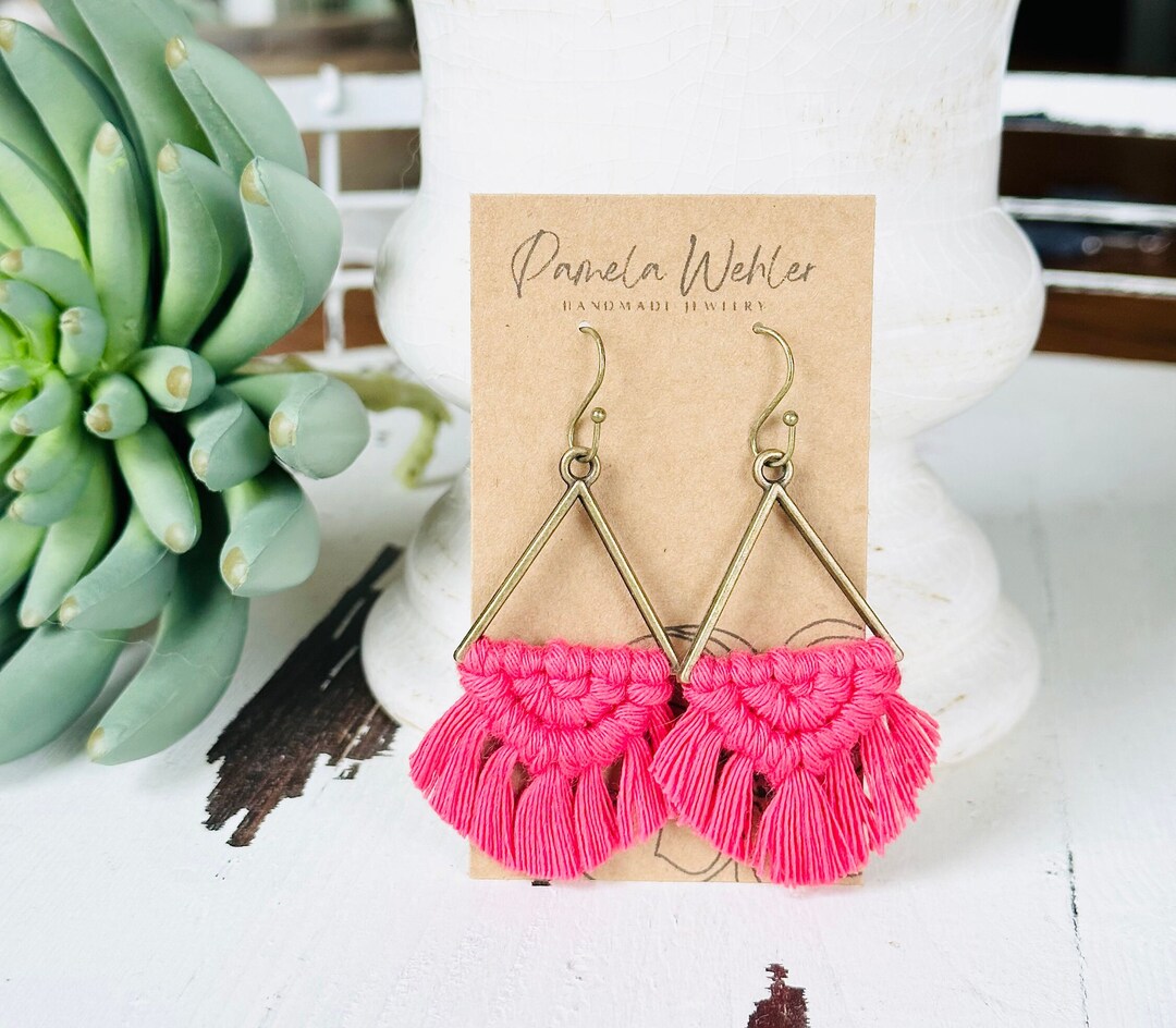 Macrame Earrings - Macrame Triangle Earrings - Boho Earrings - Friend ...