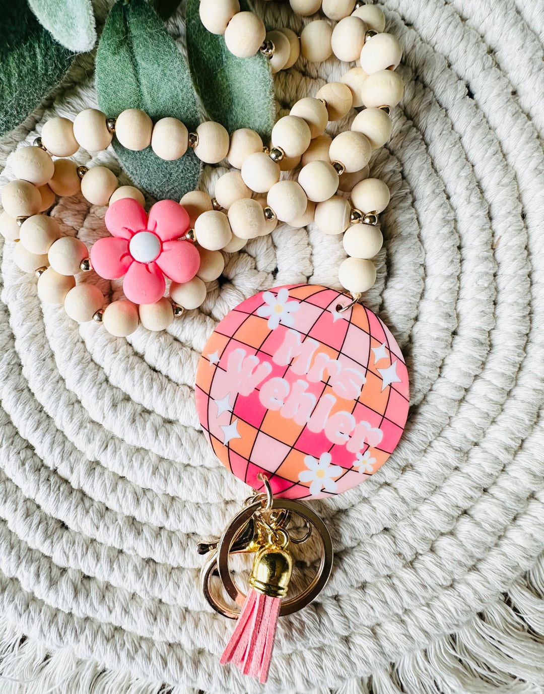 Personalized Acrylic Disco Ball Beaded Lanyard - Retro Personalized ...