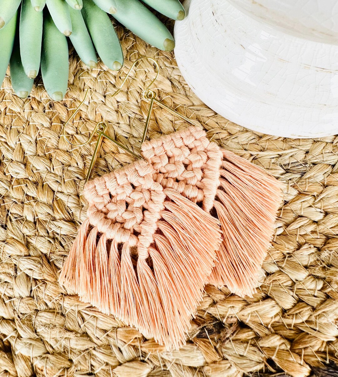 Macrame Earrings - Macrame Triangle Earrings - Boho Earrings - Friend ...