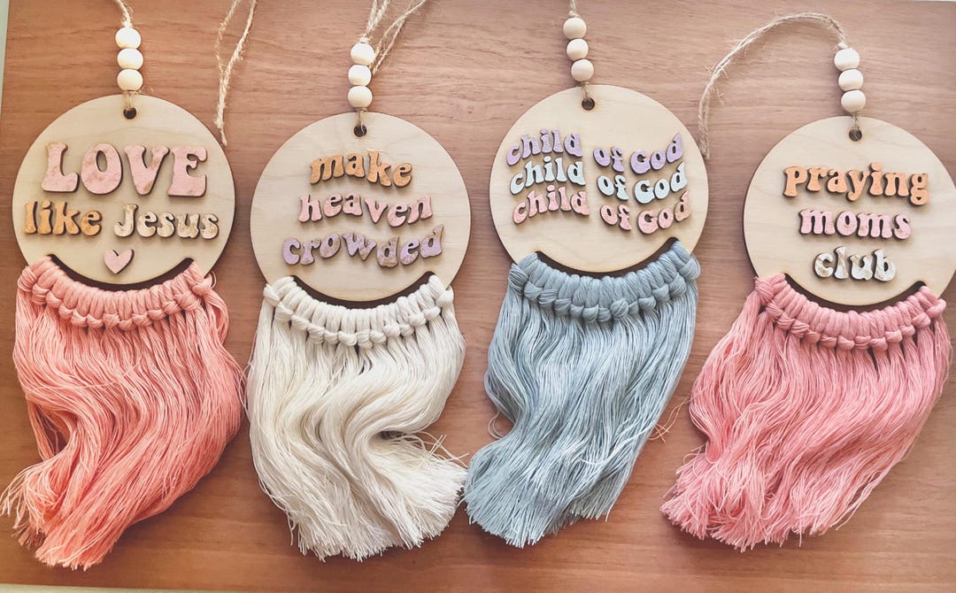 Macrame Christian Car Charm, Rearview Mirror Accessory, Rearview Mirror ...