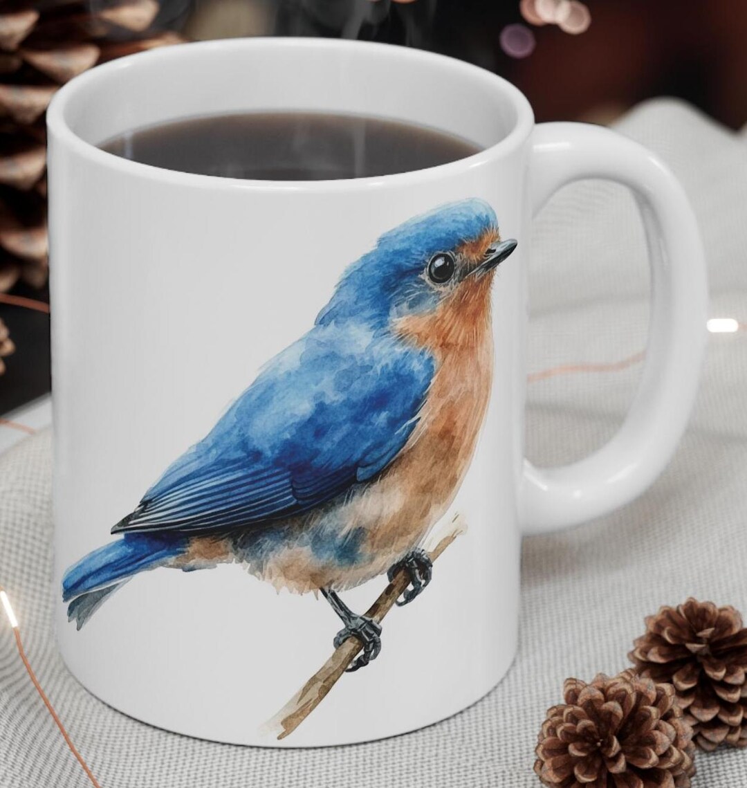 Bird Ceramic Mug, Bluebird Coffee Cup, Unique Tea Drinker Gift, Kitchen ...