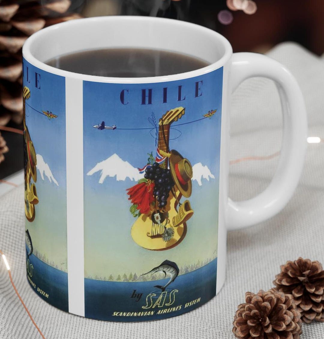 Vintage Chile Travel Poster Mug: Scandinavian Kitchen Decor Gift - Etsy