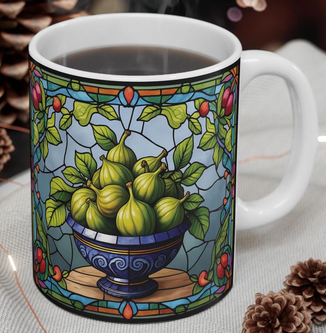 Tiffany Style Stained Glass Bowl of Figs Mug 11oz, Tea Cup Gift for Her ...