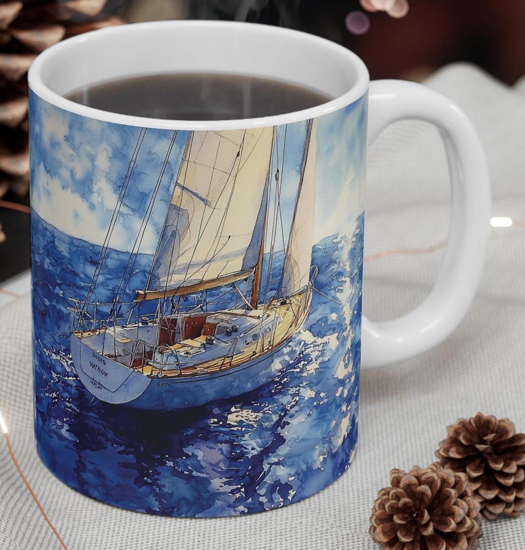 Sailboat Ceramic Mug: Nautical Ocean Theme Drinkware - Etsy
