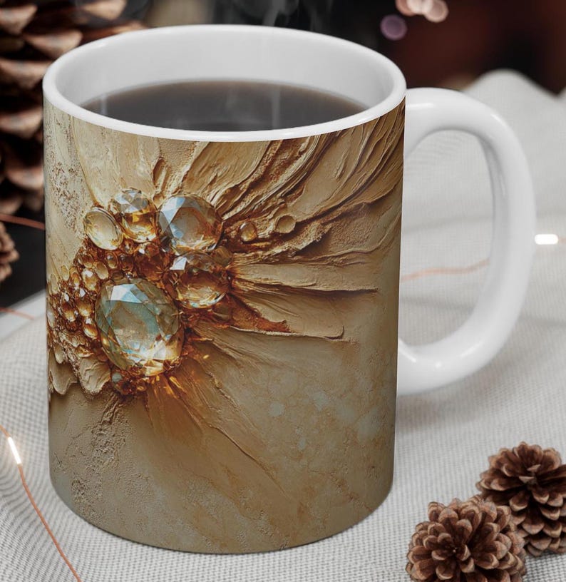 Jewel Pattern Coffee Mug: Gold Diamonds & Emeralds Design - Etsy