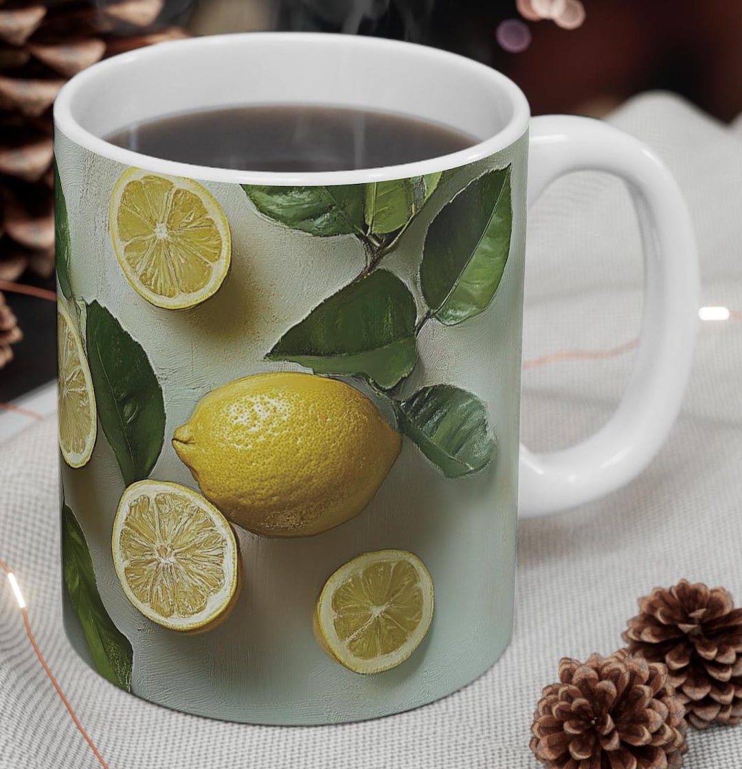 Lemons Mug, Fruit Coffee Cup, Ceramic Tea Drinker Gift, Unique Present ...