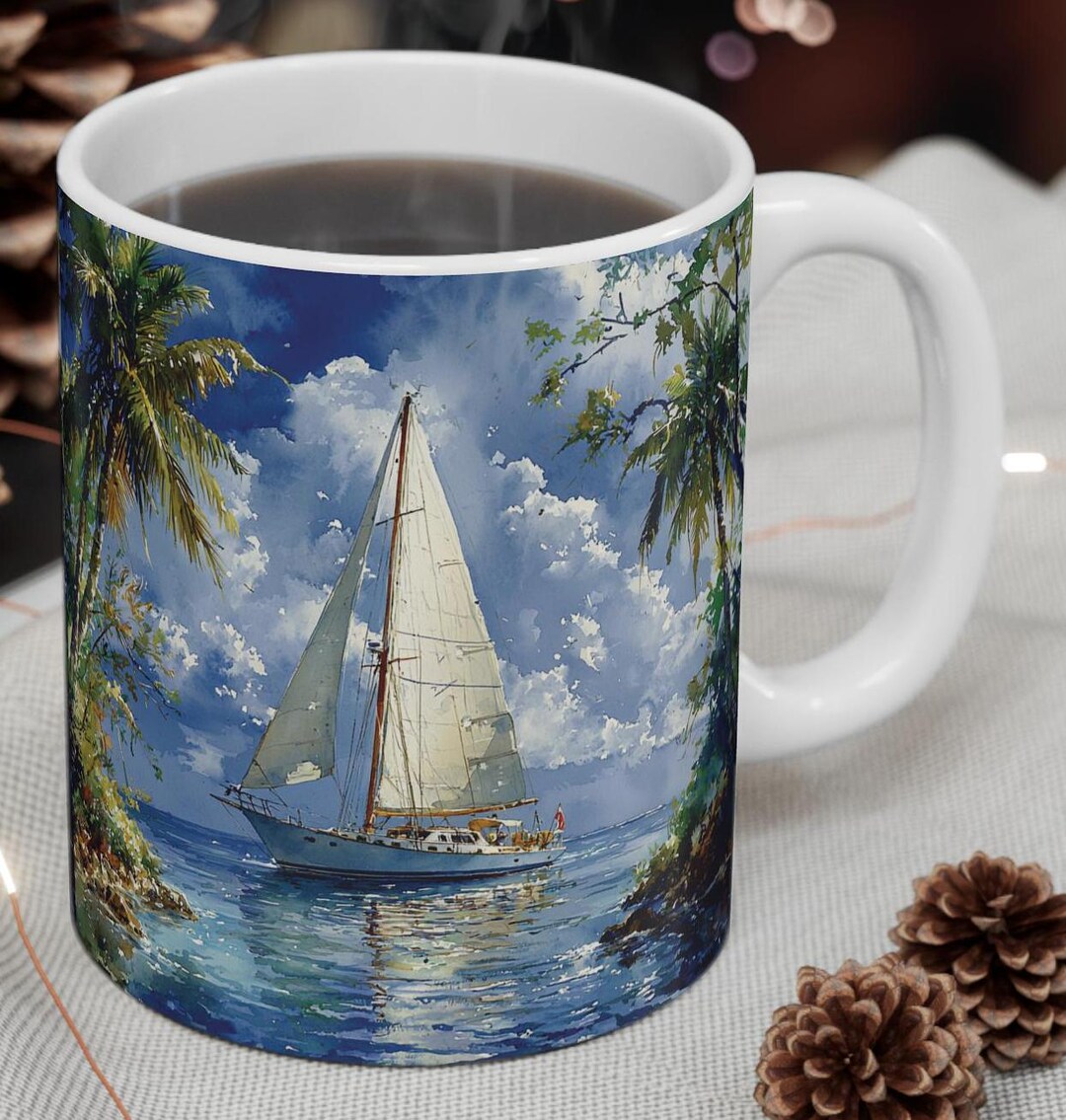 Sail Boat Mug, Nautical Coffee Cup, Ocean Theme Tea Mug, Ceramic ...