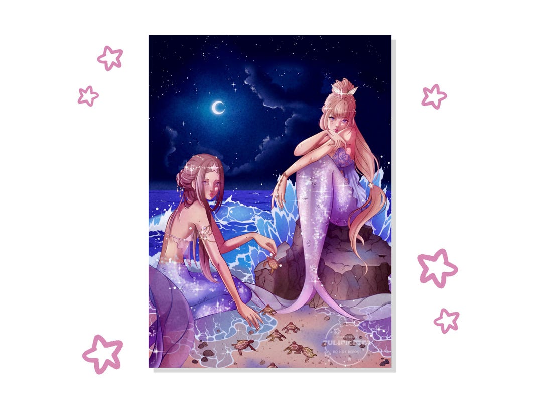 Mermaids by the Moon Art Print - Etsy