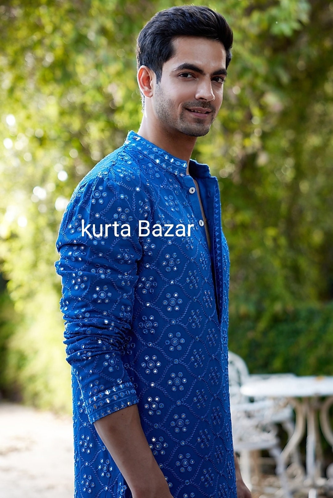 Indian Silk Kurta Chicken Kari Mirror Work Mens Kurta With Pants Solid ...
