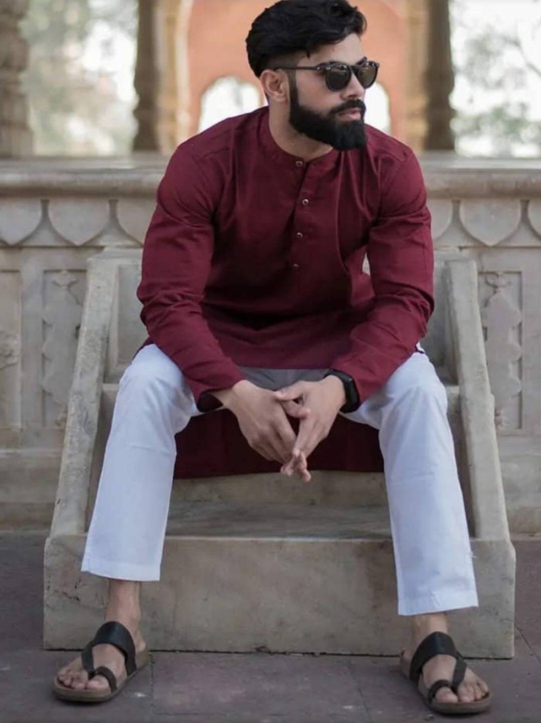 Men's Kurta / Kurta for Man/ Maroon Color/ Kaftan Kurta/ Indian Kurta ...
