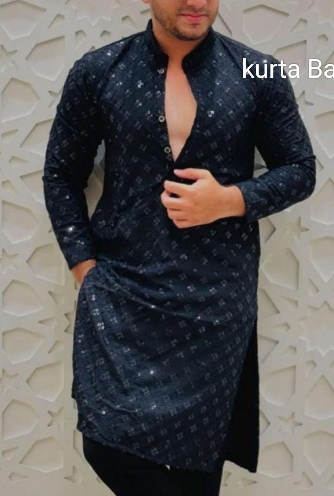 Men,s Mirror Work Kurta Pyjama, Embroidered Kurta Set for Mens, Indian ...