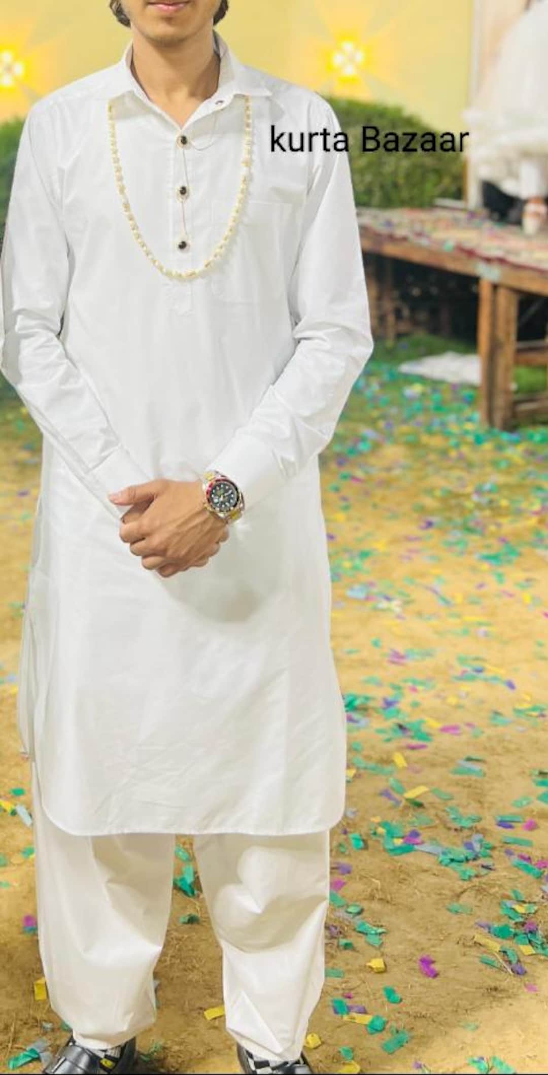 Handmade Indiapak Pathani Kurta Shalwar Set,solid Color White Men ...