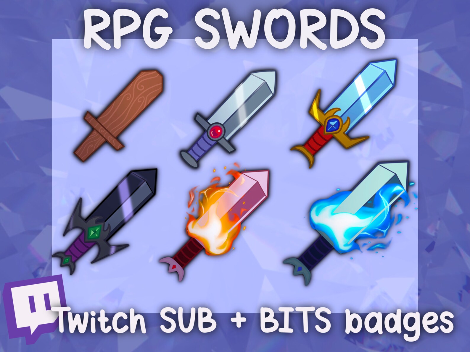 RPG Sword Twitch Sub Bit Badges Wooden Sword Badge, Flame Sword, Rpg ...