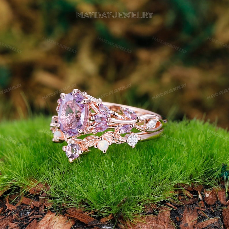 Nature Inspired Cluster Promise Ring for Her Vintage Rose Gold Art Deco ...
