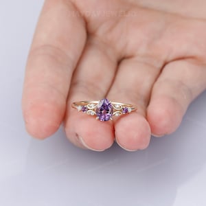 Amethyst Engagement Ring Sets Wedding Bridal Ring Solid Gold 14K Pear ...