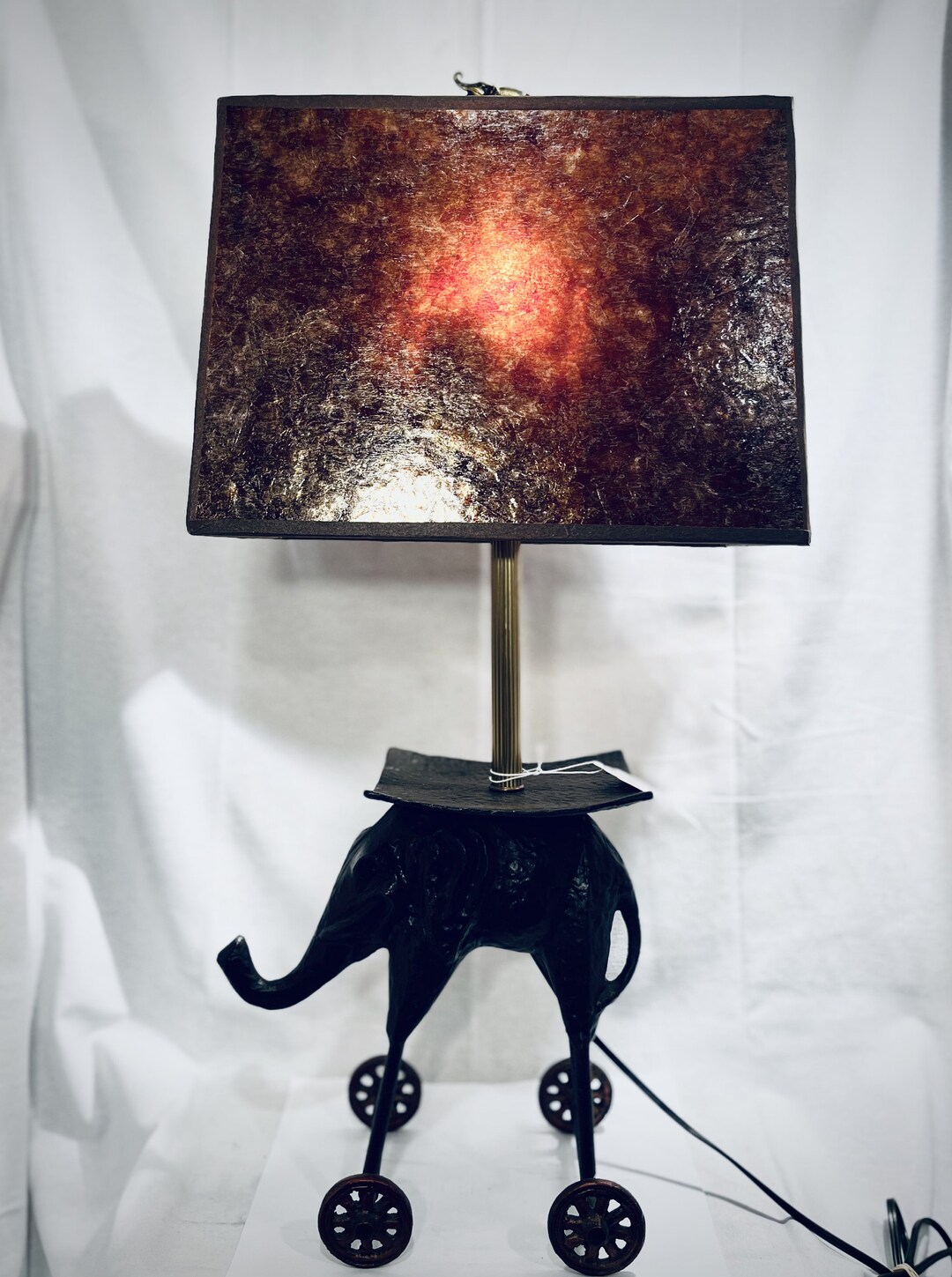 Bronzed Steel Custom Elephant Lamp With Mica Shade - Etsy