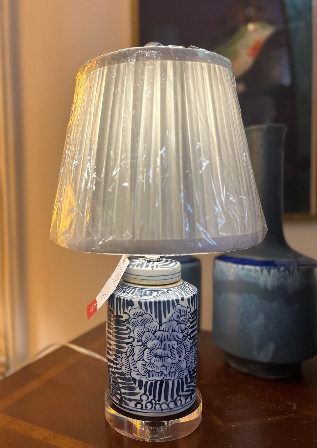 Small Handmade Blue & White Table Lamp - Etsy