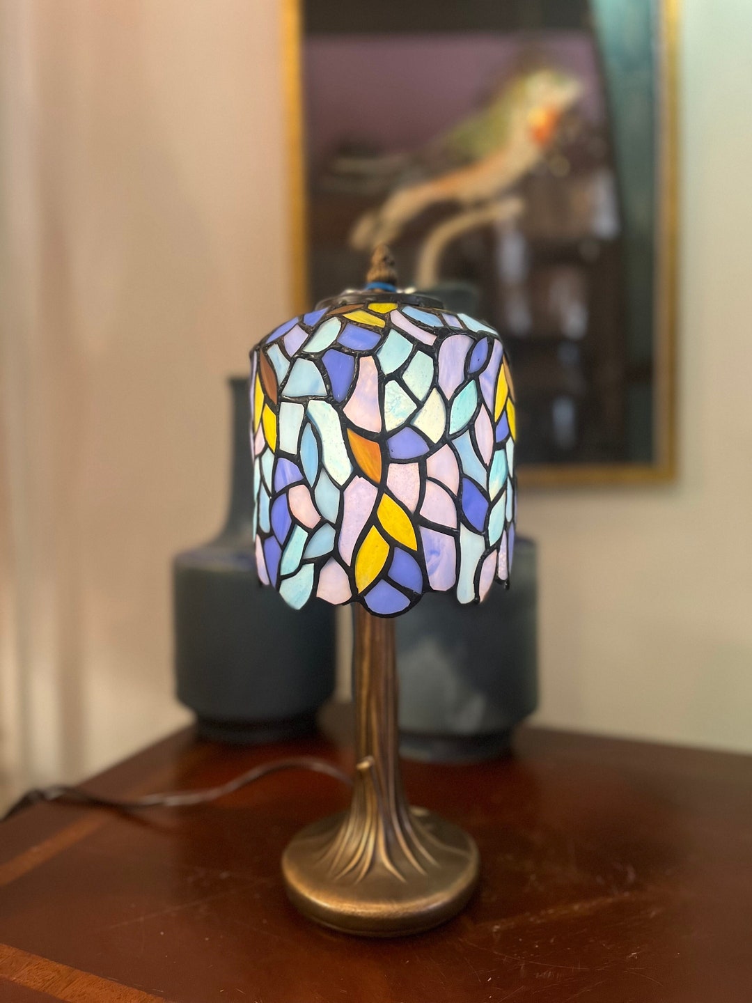Mini Stained Glass Wisteria Tiffany Table Lamp - Etsy