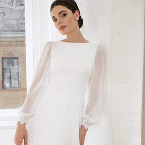 Modest Wedding Dress Gabriella - Long Sleeve High Neck Chiffon Bridal Gown - Etsy