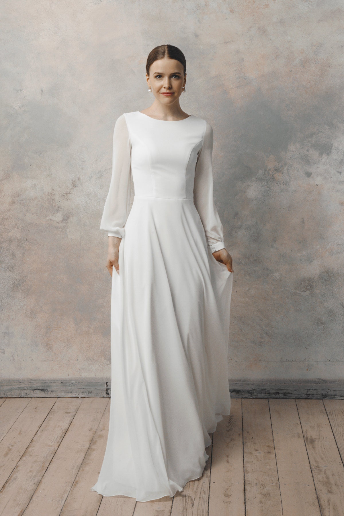 Long Sleeve Simple Wedding Dress Modest Bridal Dress Rustic - Etsy